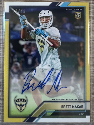 2023 PREMIER LACROSSE LEAGUE PLL SNAPSHOT BRETT MAKAR YELLOW AUTO #48/ ...