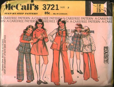 3721 Vintage McCalls SEWING Pattern Girls 1970s Jumper Vest Blouse ...