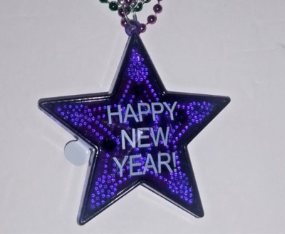 LED Light-up Happy New Year Necklace Flashing Star Beads Glow Party ...