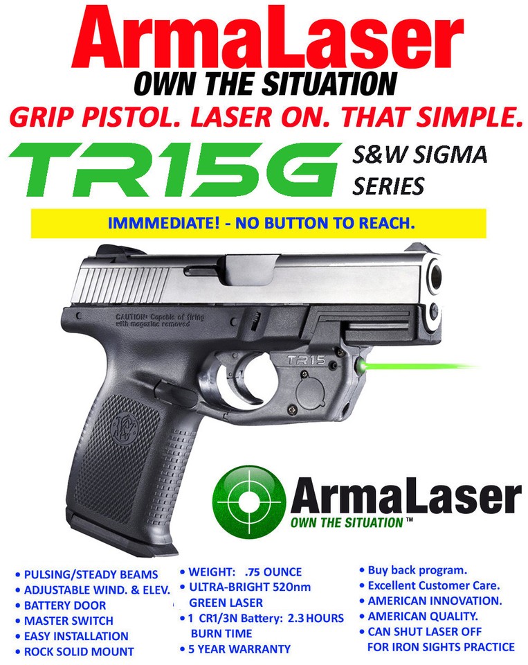 ArmaLaser TR15G TR15-G / TR15GS Green Laser Sight for S&W SIGMA SW9VE ...