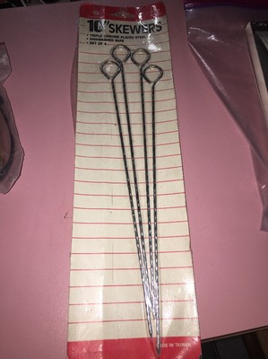 Set 4 Gourmet Chrome 10" Bbq Grill Barbecue Skewers w/ Ring Handle ...