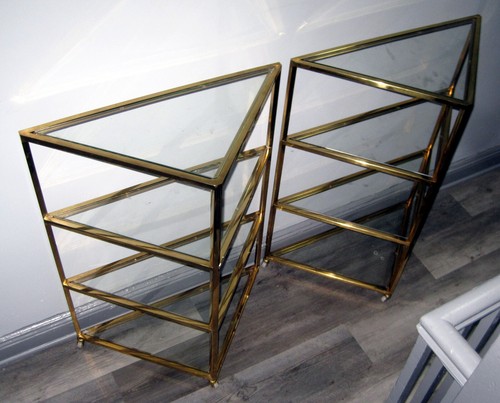 Triangular Corner Shelves 4 Tier Vtg Brass Glass Etageré French ...