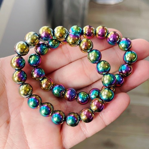 10mm 2Pcs Genuine Natural Rainbow Bismuth Crystal Gems Beads Bracelet 7 ...
