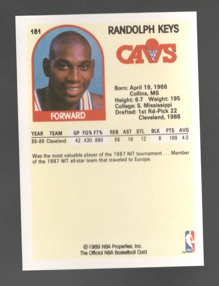 1989-90 Hoops Randolph Keys Cleveland Cavaliers #181 Near Mint or ...