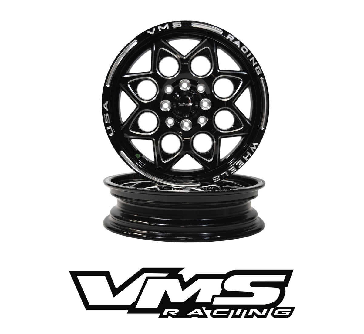 2 15X3.5" VMS RACING ROCKET BLACK IMPORT DRAG WHEELS SKINNIES 4X100 ...