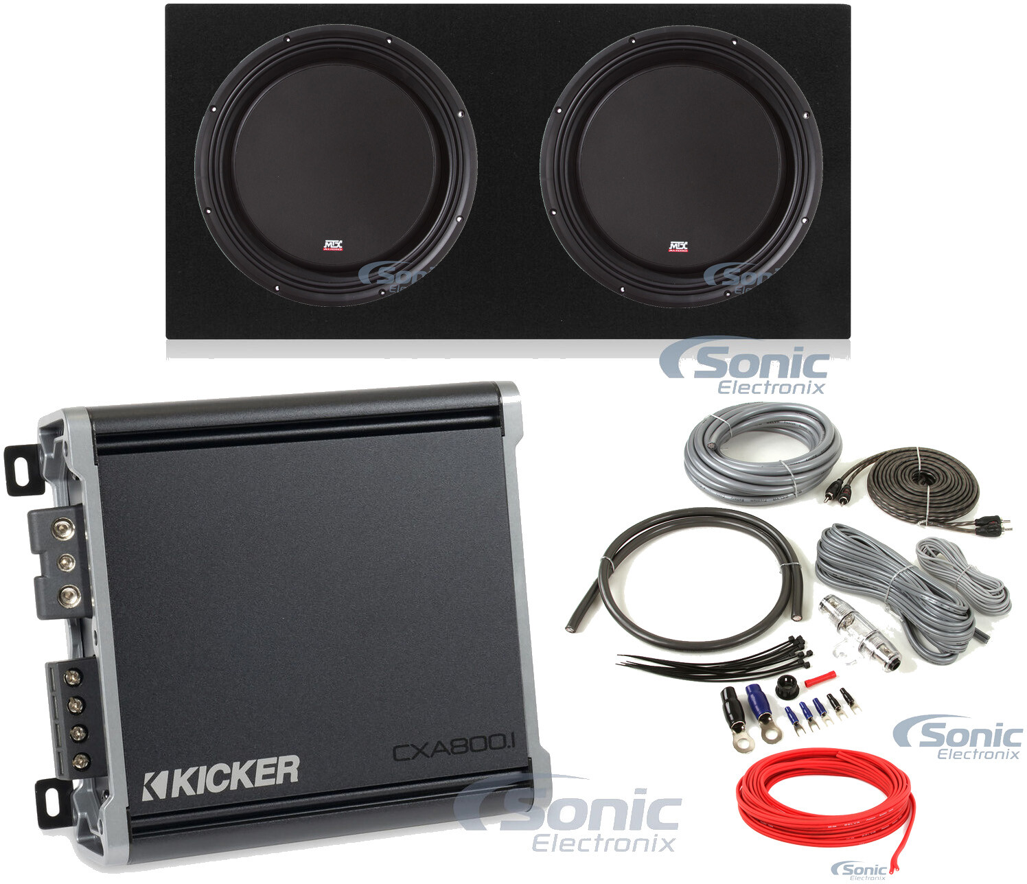 2) MTX 3512-04S 12" 1200W Shallow Subwoofers+Sealed Slim Box+Amplifier ...
