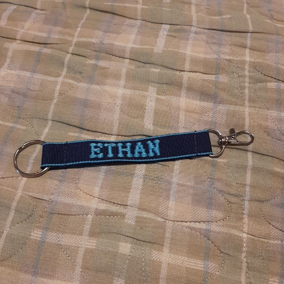ETHAN Embroidered Name Strap Key Ring, Keychain with Clasp (NAVY) | eBay