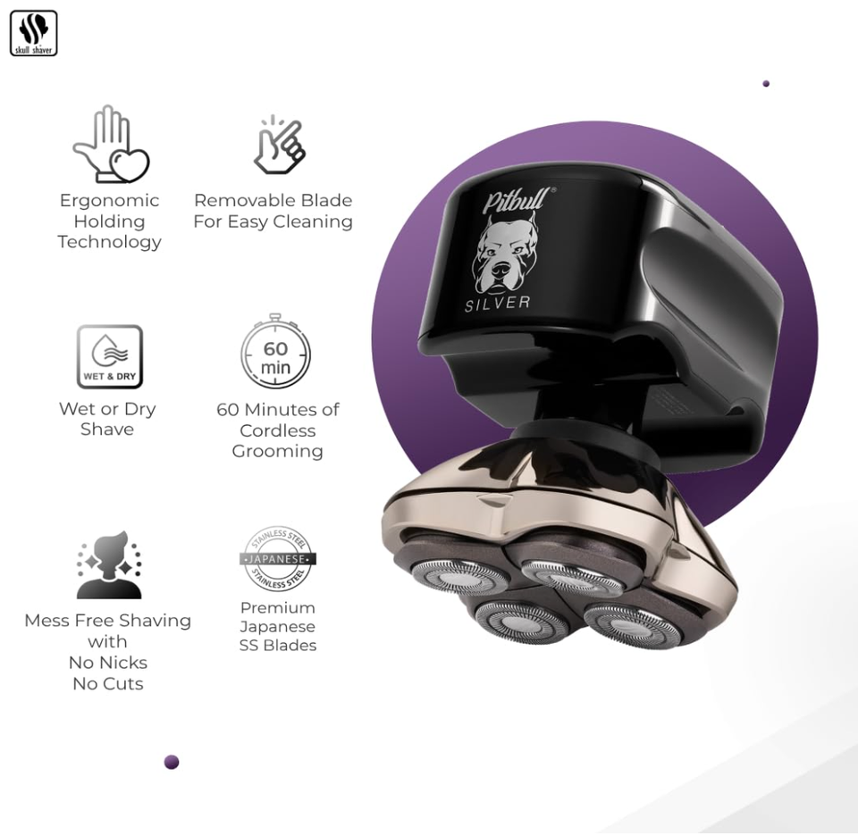 Skull Shaver Silver PRO Head Shaver for Men 4 Razor Trimmer Best Gift ...