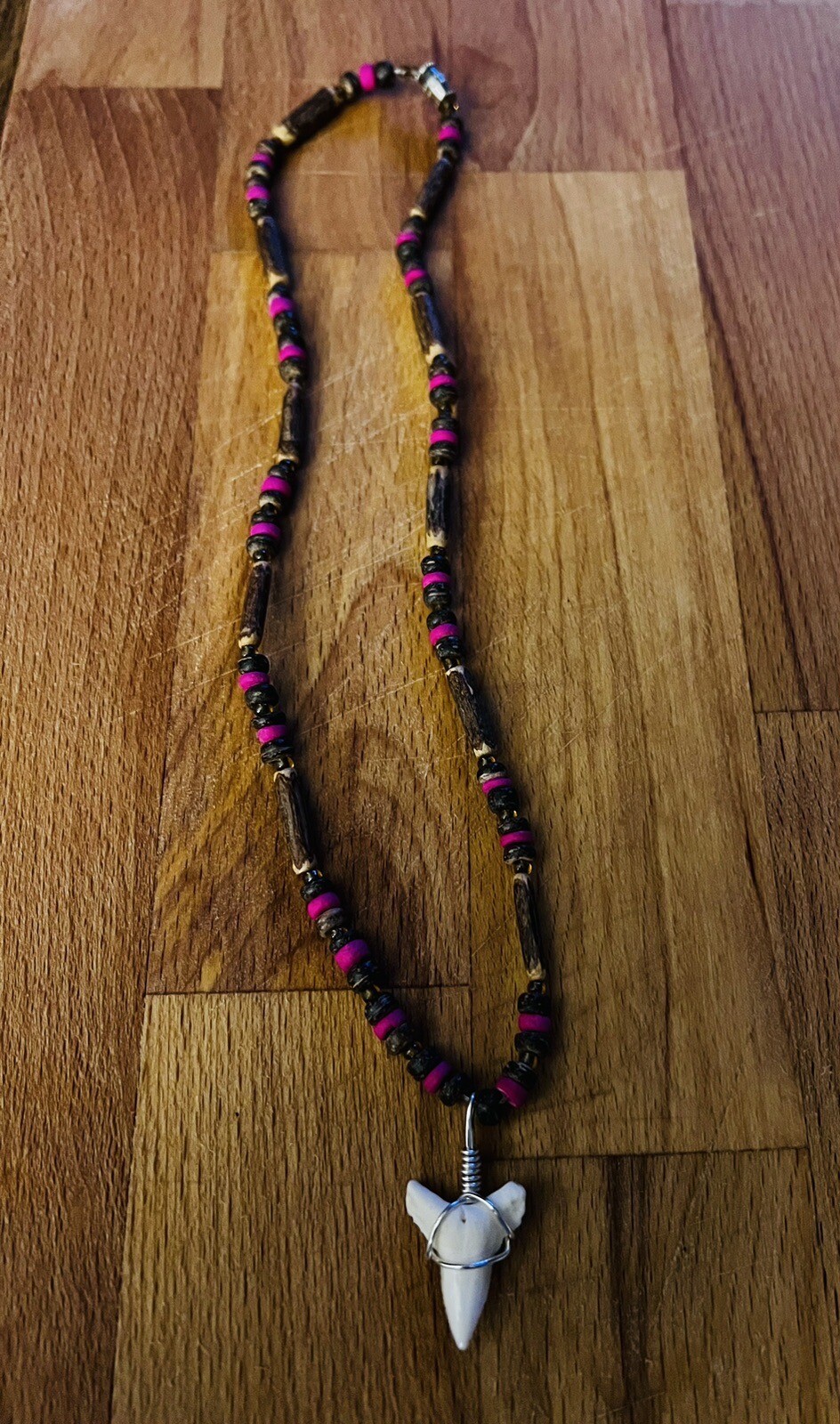 Pink And Brown Bull Shark Tooth Teeth Pendant Necklace 18” NEW Beads ...