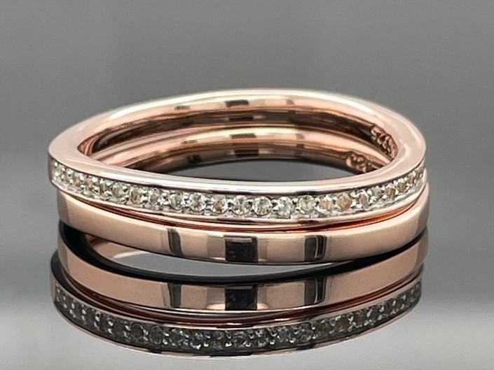 RING 2ER SET GR.19 (CA.59) 925/-SILBER ROSÈVERGOLDET MIT WEIßTOPAS ...