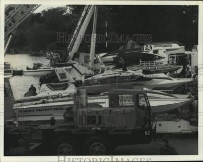 1985 Press Photo Unlimited Hydroplanes at Onondaga Lake Boat Launch ...