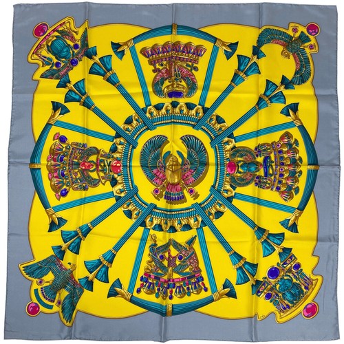 Hermes Carre 90 Scarab Pattern Caty Ancient Egypt Scarf Silk Gray Yell ...