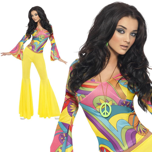 60s Groovy Babe Hippy Lady Costume Flares Psychedelic Womens Fancy ...