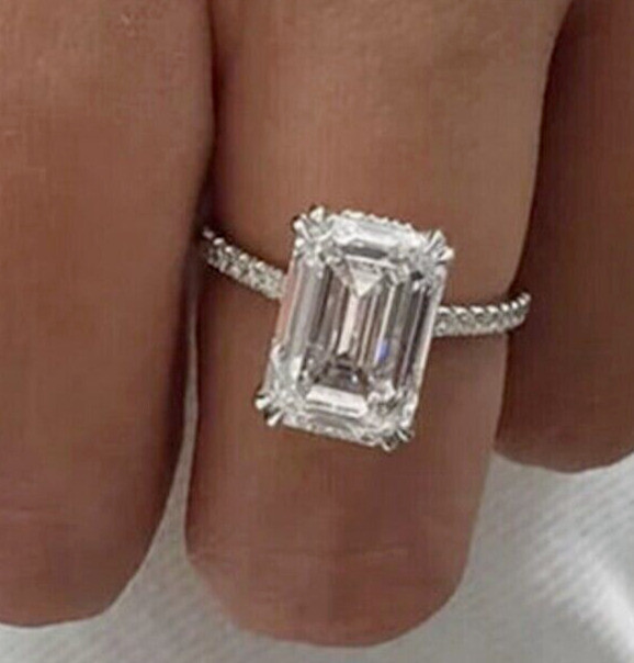4 Ct Emerald Cut Lab-Created Diamond 925 Silver Solitaire W/Accents Wedding Ring | eBay
