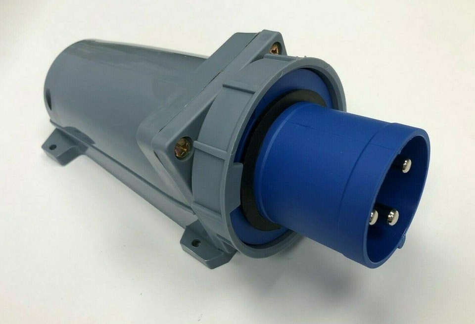 63Amp 3 Pin Blue 240V 2P+E IP67 Waterproof 1 Phase Socket Plug ...