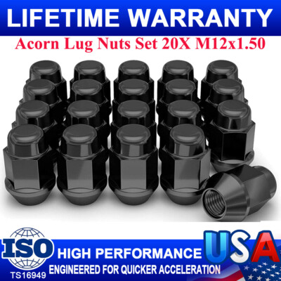 Acorn Lug Nuts Set 20X M12x1.50 Black For Honda Civic SI Accord For CRV ...