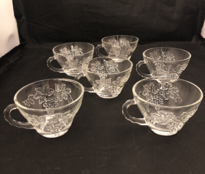 6 Punch Cups Grapes Pattern Clear Glass | eBay