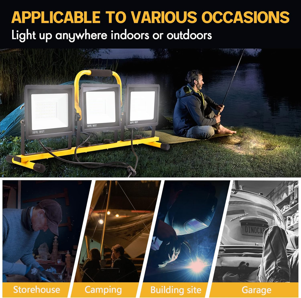 Lumen Work Lights with Stand, 3 Adjustable Head LED Work Light, with ...