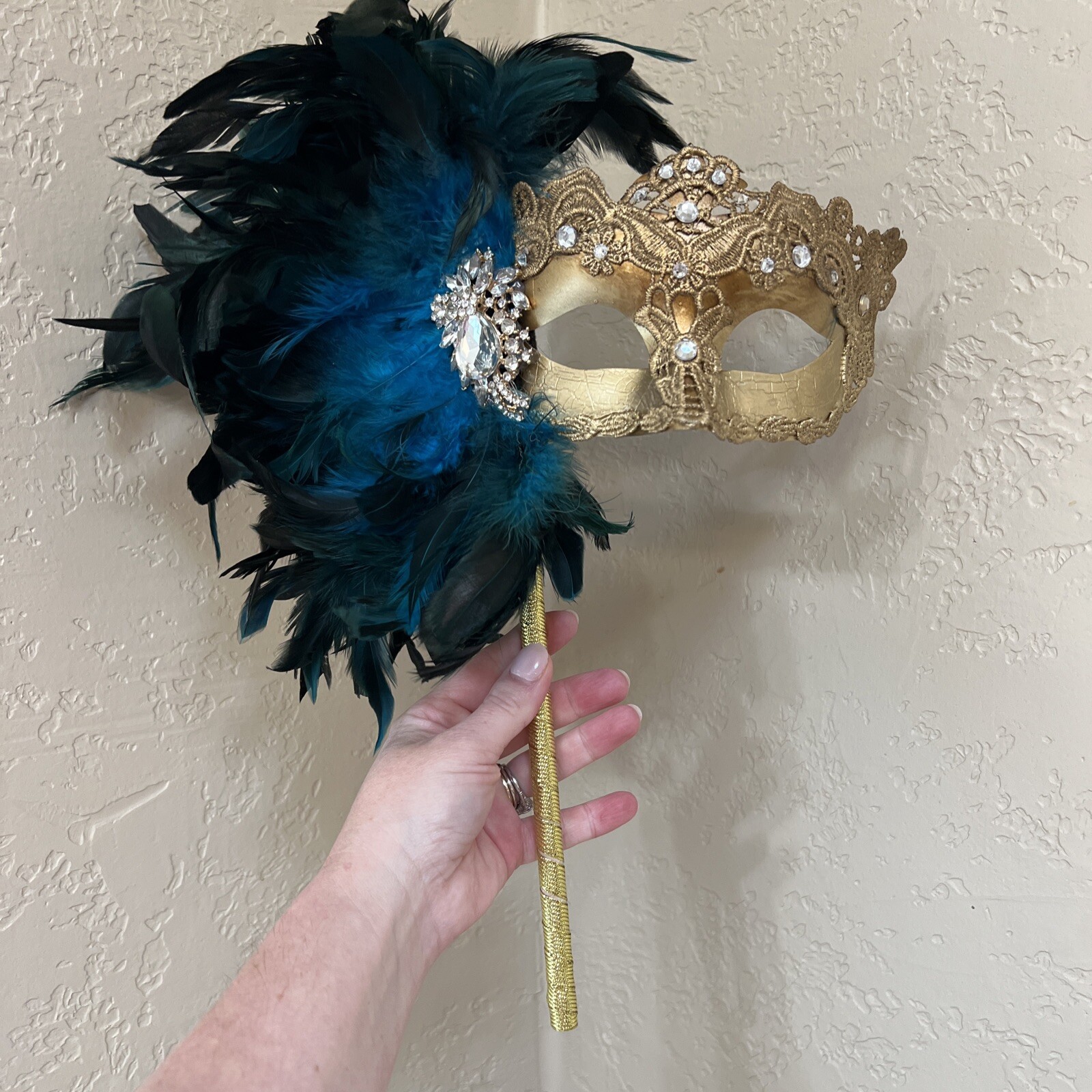 Masquerade Mardi Gras Costume Blue Teal Face Mask Teal - Gem