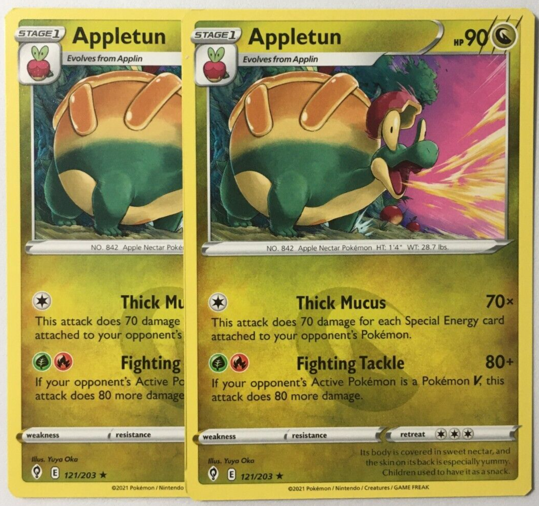 POKEMON 2X APPLETUN 121/203 SWORD & SHIELD EVOLVING SKIES RARE NEAR ...