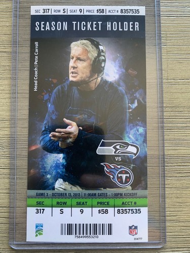 2013 Seattle Seahawks vs Titans 10/13/2013 Ticket Stub - Marshawn Lynch ...