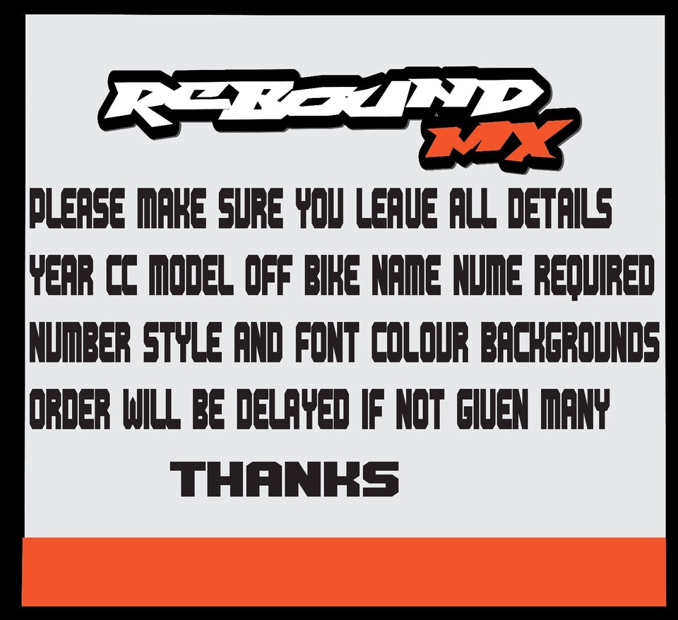 Rebound mx number board background graphics to fit KTM 65 85 125 250 ...
