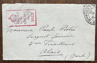 BRITISH ARMY 1918 PASSED BY CENSOR COVER ALAIS GARD SOLDIER GUERRE 1914 ...