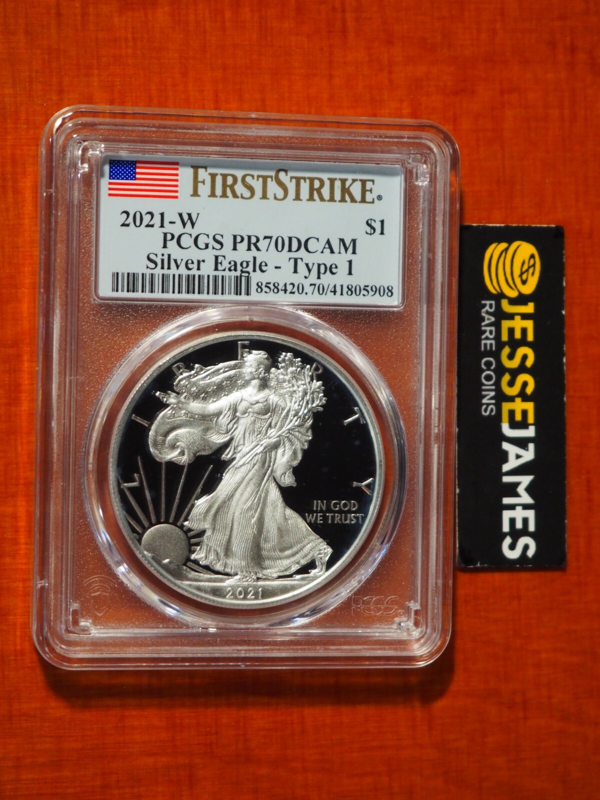 2021 W PROOF SILVER EAGLE PCGS PR70 DCAM FLAG FIRST STRIKE LABEL TYPE 1 ...