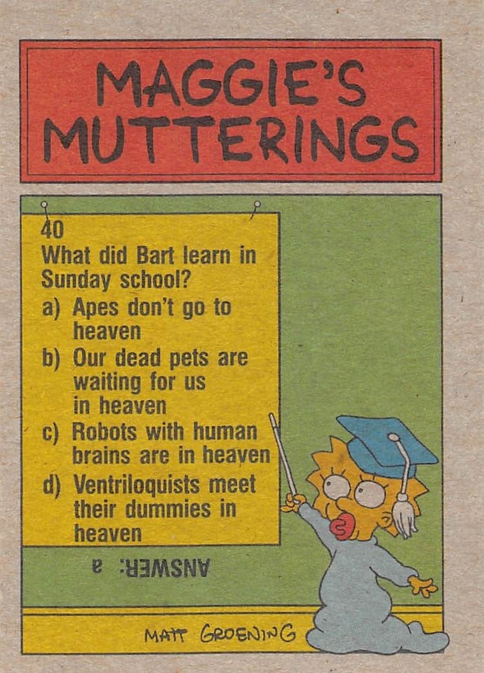1990 The Simpsons Trading card TOPPS #6 Maggie's Mutterings | eBay
