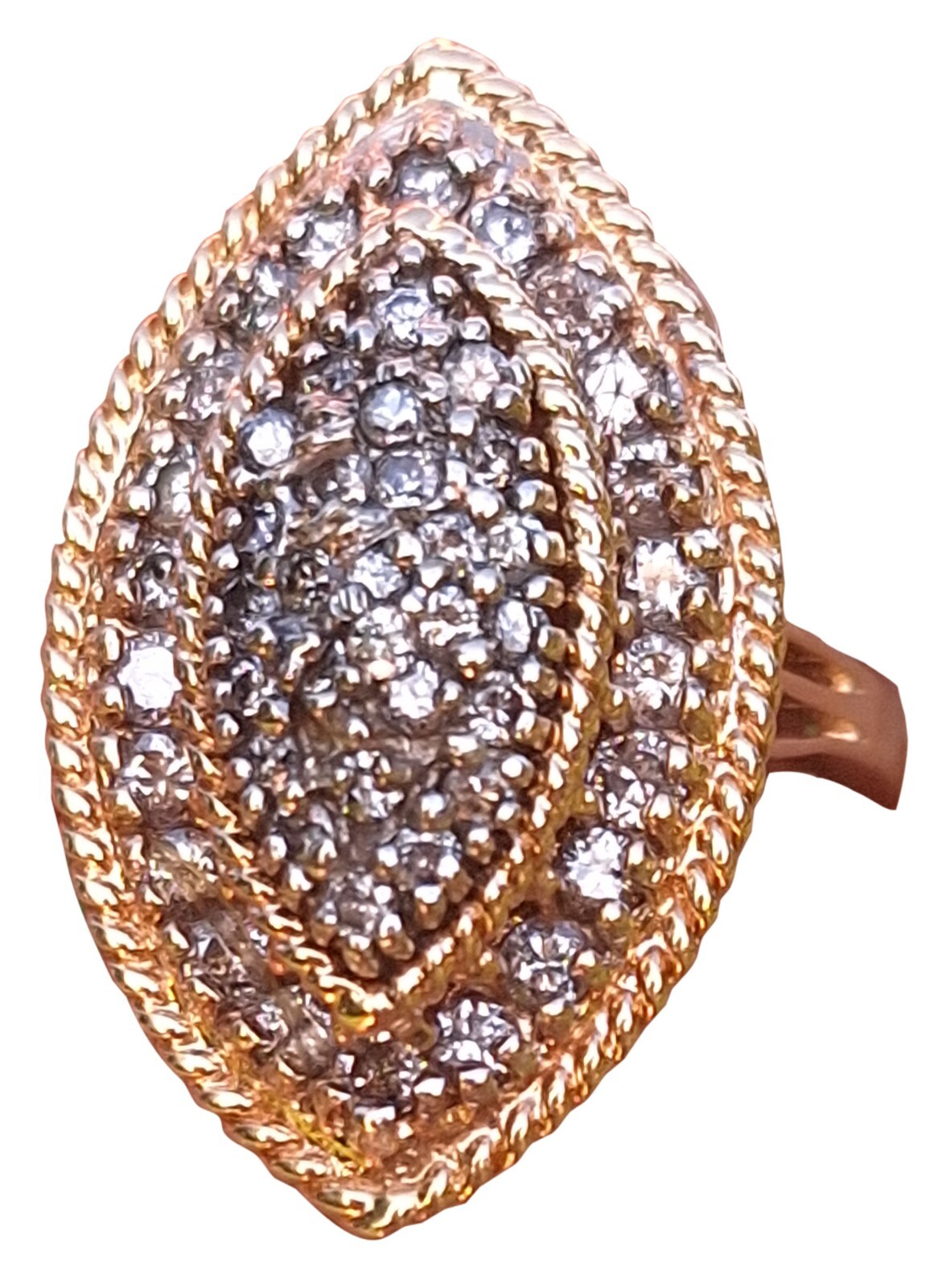 14K Gold Marquise Shape Diamond Cluster Ring - Gem