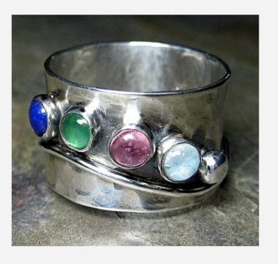 SILVER MULTI COLOR GEMSTONE RING SIZE 6 7 8 9 10 | eBay