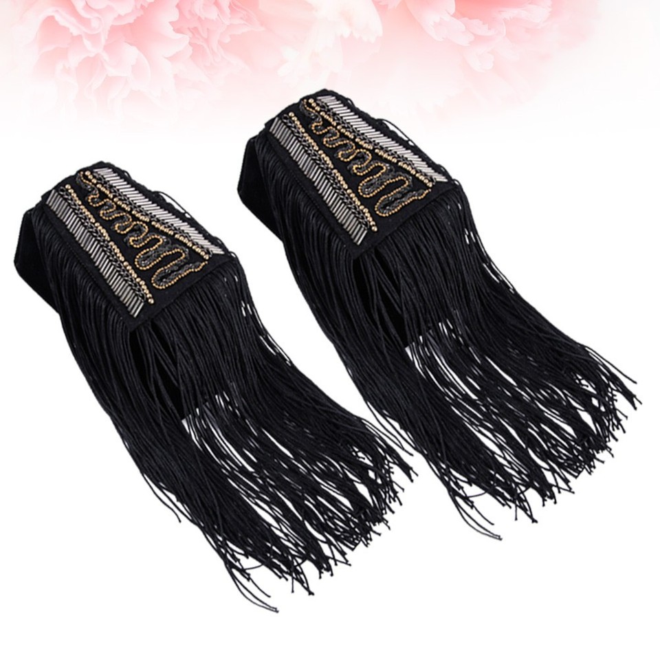 1 Pair Black Tassel Epaulet Shoulder Board Badge Bead Decor Shoulder ...