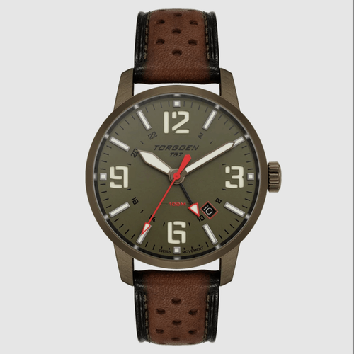 New Torgoen TN-1291 T57 Green GMT Sapphire 41mm Leather Strap Watch | eBay