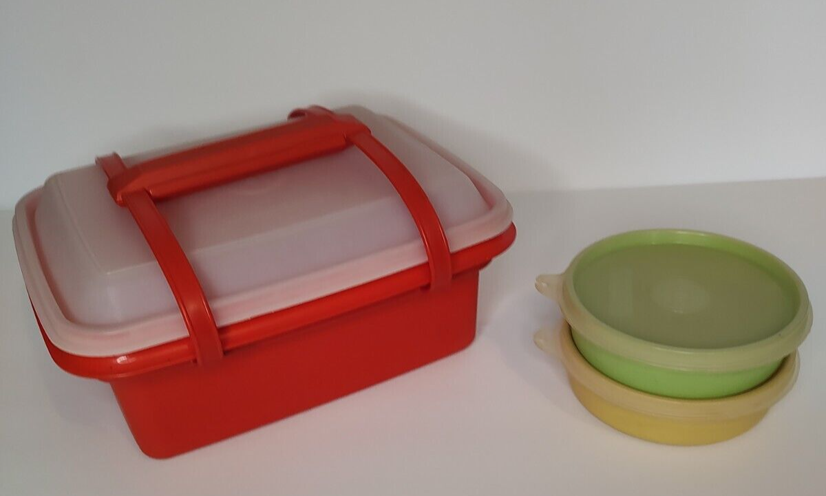 Vtg 70s Tupperware Pack-N-Carry Lunch Box w lid and handle + 2 Food ...