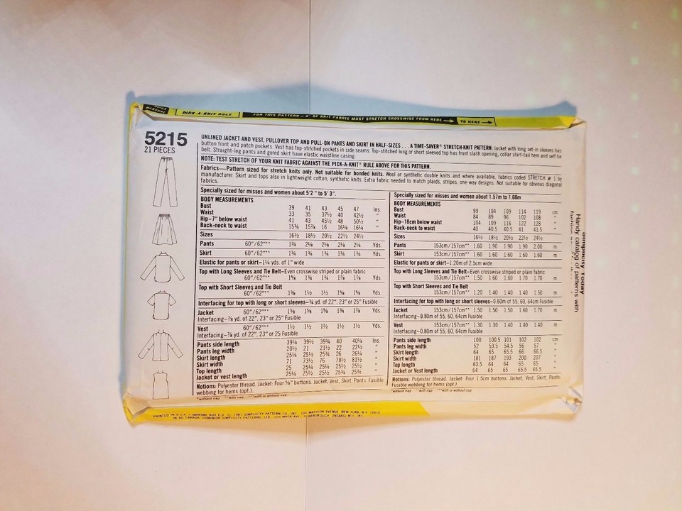 Simplicity 5215 Women's Jacket, Vest, Pullover Top & Pull-On Pants ...