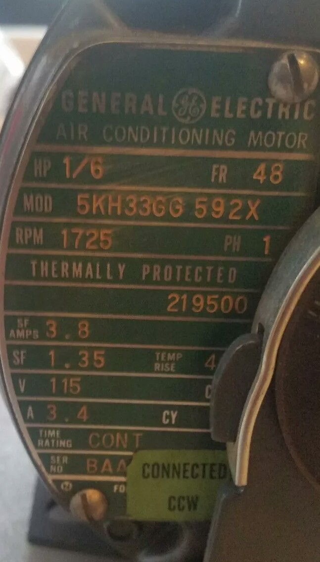 Vintage GE General Electric AC Motor 5KH33GG 592x 1/6 HP 1725 RPM 115V ...