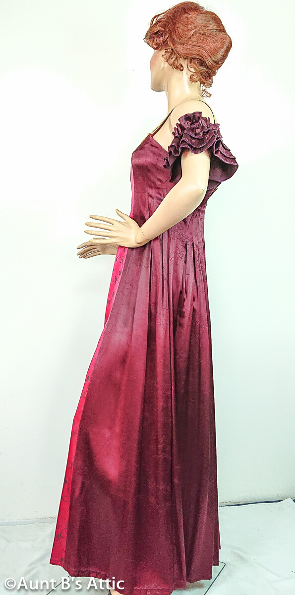 Victorian Style Costume Gown 3Pc Burgundy Poly Satin … - Gem