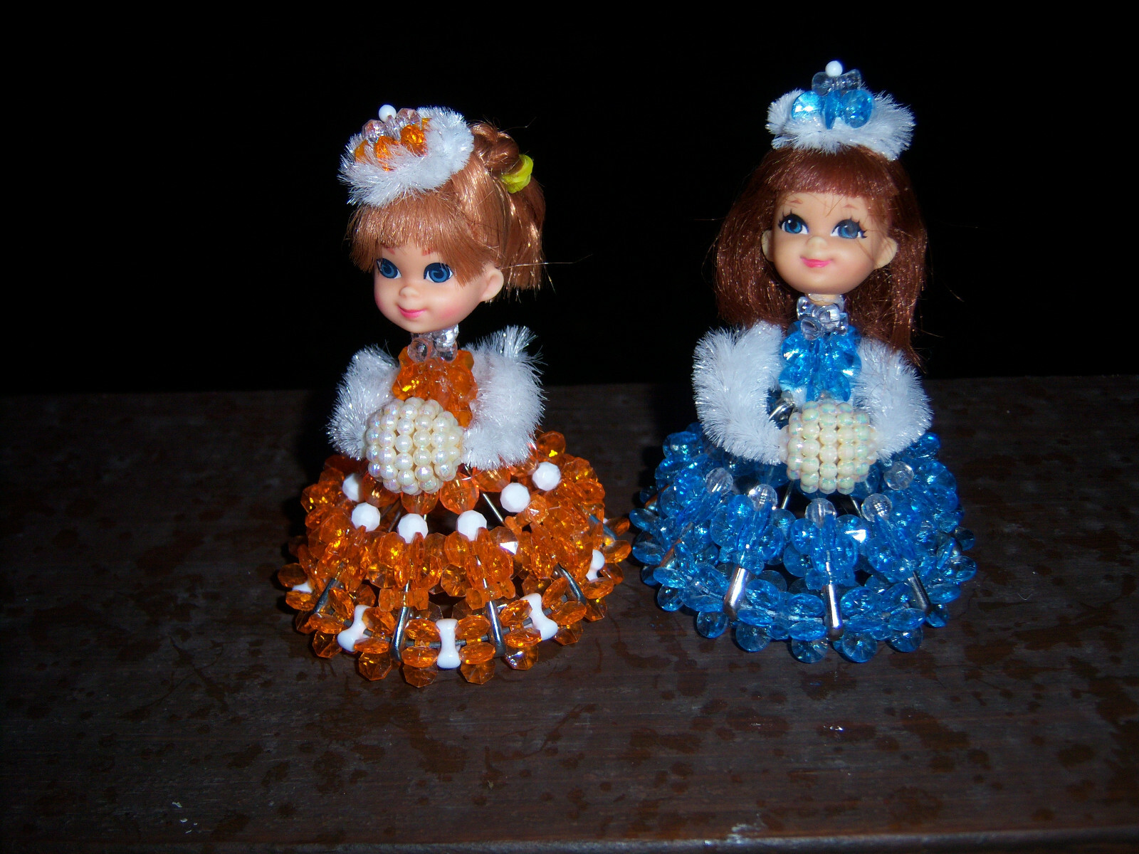 CUTE! VTG TRAMP ART LIDDLE KIDDLE DOLL HEADS BEADED SAFETY PIN DRESS ...