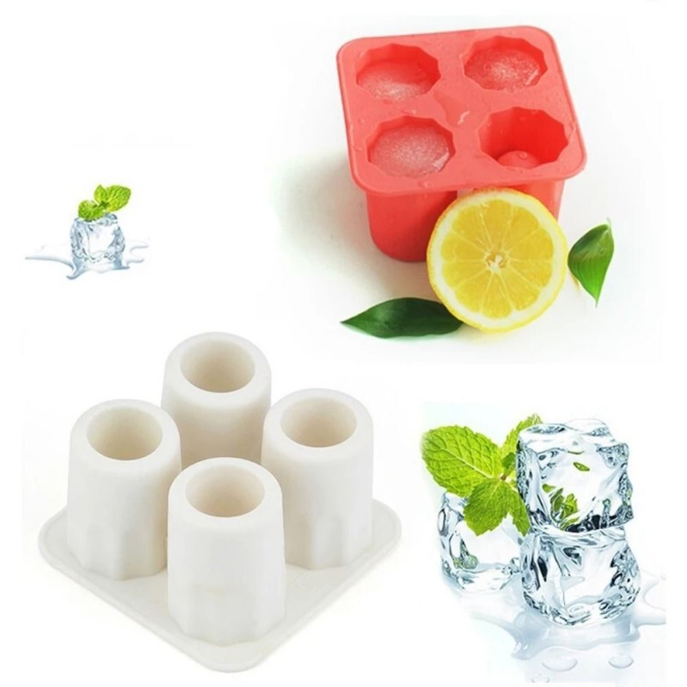 4-Cup Ice Cube Shot Shape Rubber Shooters Glass Freeze Mold Maker Tray ...