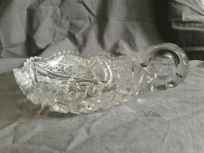 Vintage Clear Cut Glass Loop Handle Candy or Nut Dish with Sawtooth ...