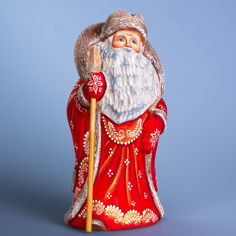 Russian Santa Wooden Figurine 9" | Hand Carved Ded Moroz Christmas ...