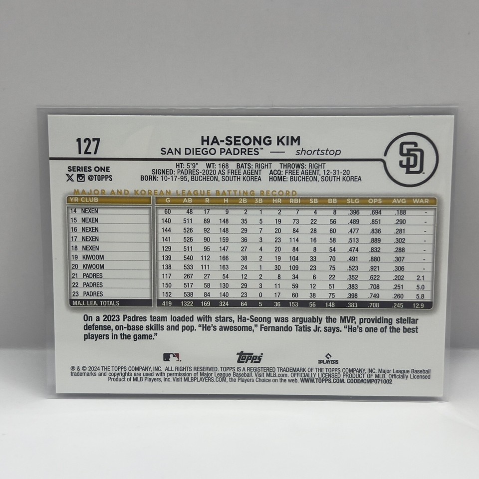 2024 Topps Series 1 Baseball Ha-Seong Kim #127 Rainbow Foil San Diego ...