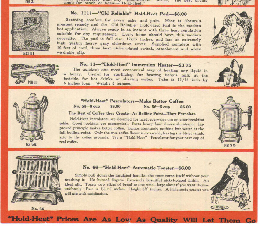 VTG 1920s HOLD-HEET SMALL APPLIANCE BROCHURE W/PRICES! TOASTER ...