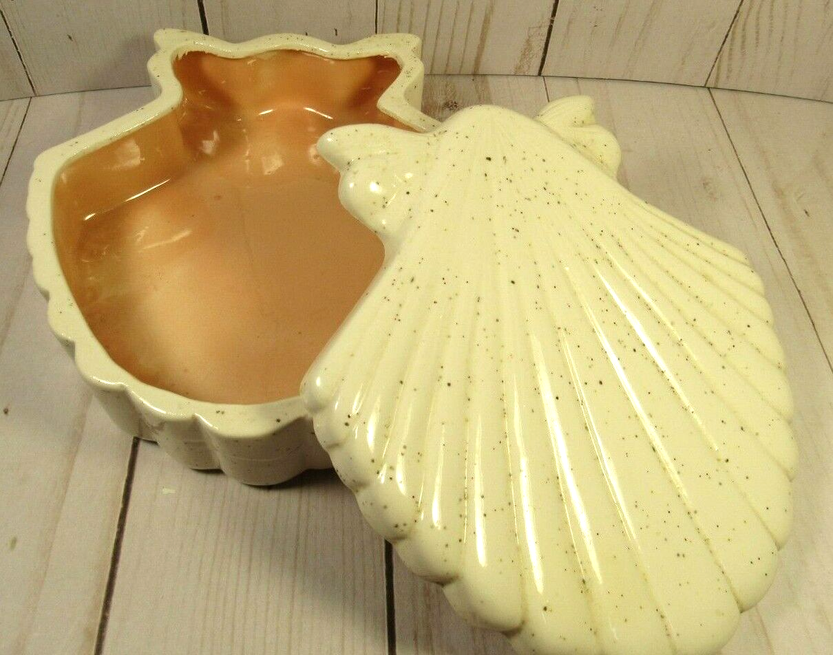 Trinket Dish Covered Scallop Shell Shaped Ceramic 6" x 5" Coral Color ...