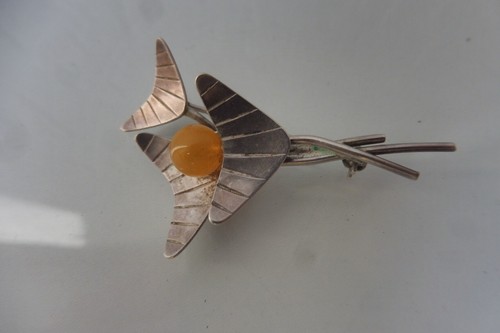 Beautiful, old Brooch, Lapel Pin, 835 Silver With Amber | eBay