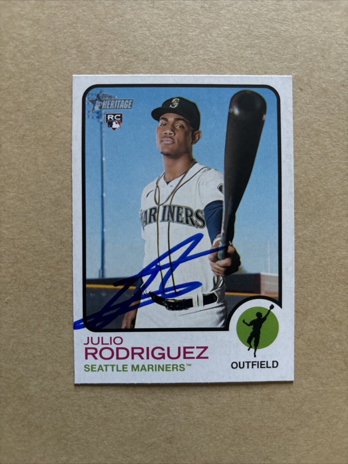 Julio Rodriguez Signed Autograph 2022 Topps Heritage RC Card Seattle ...