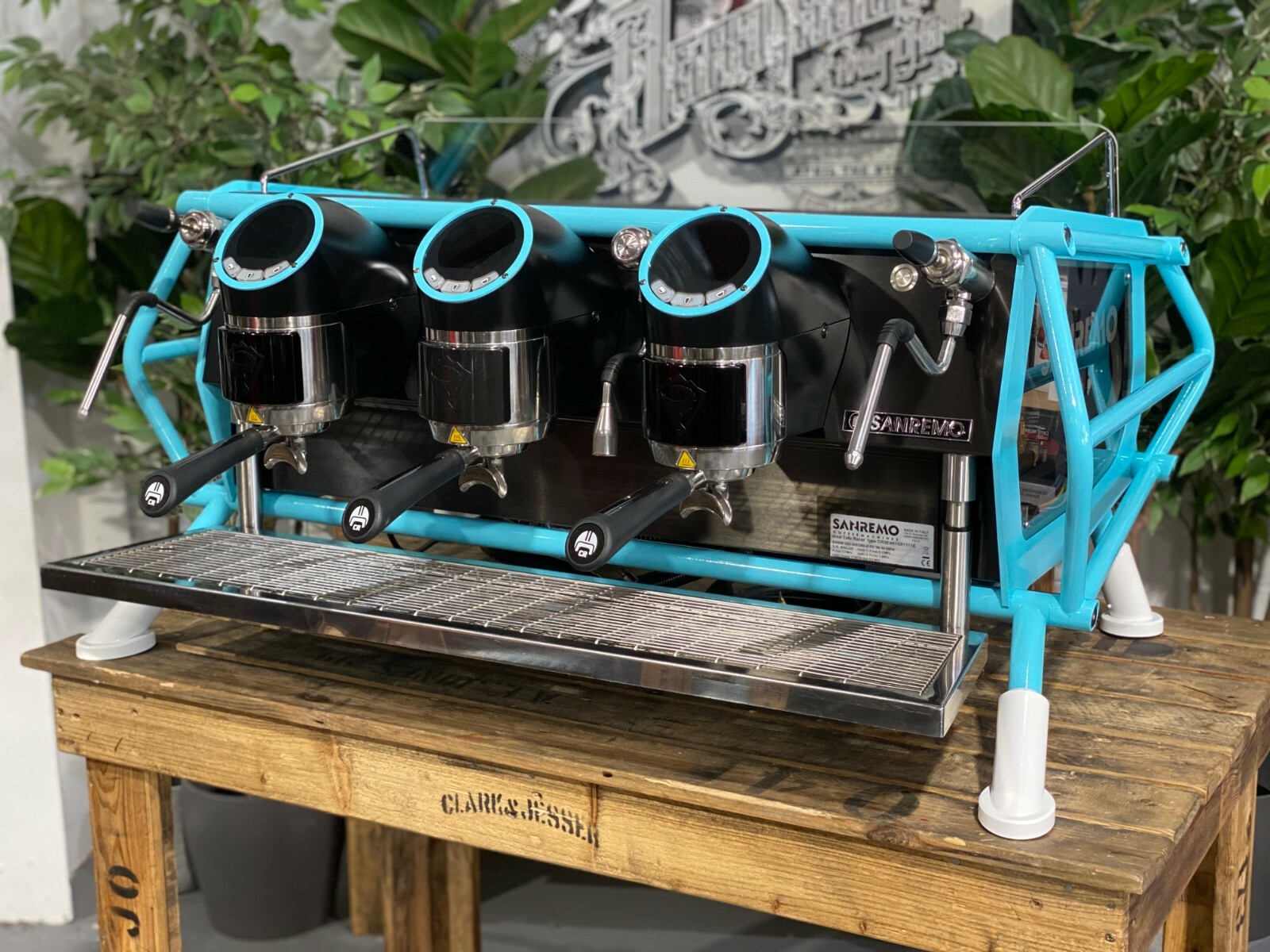 SAN REMO CAFE RACER 3 GROUP BLUE & BLACK ESPRESSO COFFEE MACHINE ...