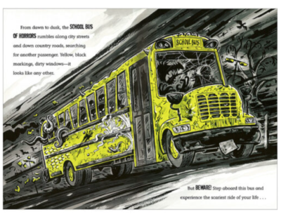 Cartoon School Bus At Night