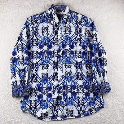 David Smith Shirt Men’s XL Blue Purple Long Sleeve Button Up Skulls ...