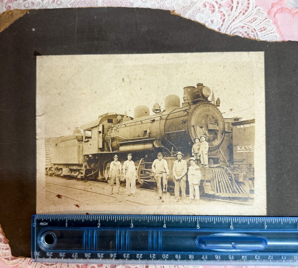Antique 5x7” Steam Engine Locomotive Railroad Train & Crew Cabinet Card ...